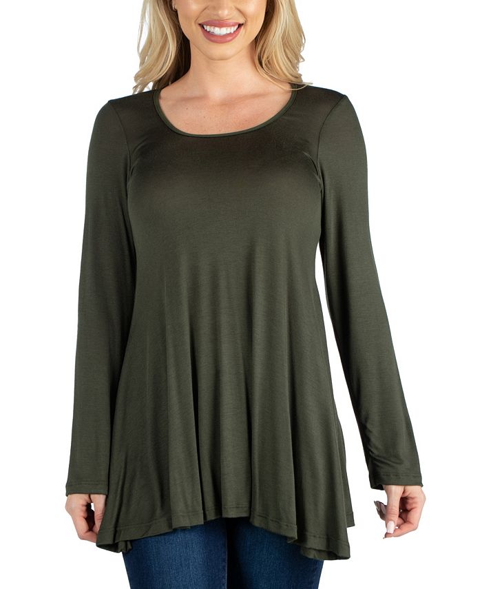 24seven Comfort Apparel Long Sleeve Solid Color Swing Style Flared ...