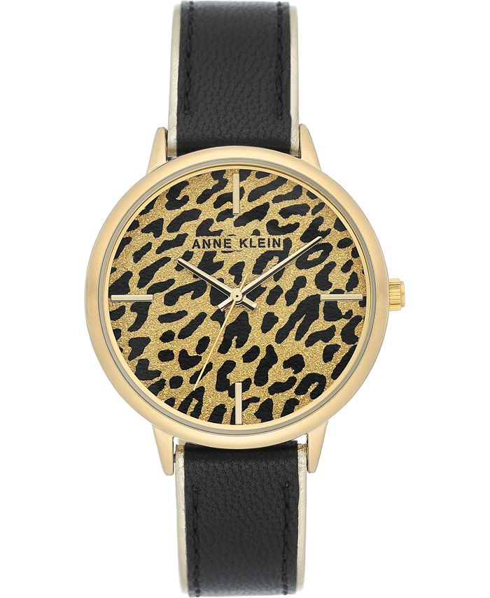 Anne Klein Women's Black Leather Strap Watch 37mm - Macy's