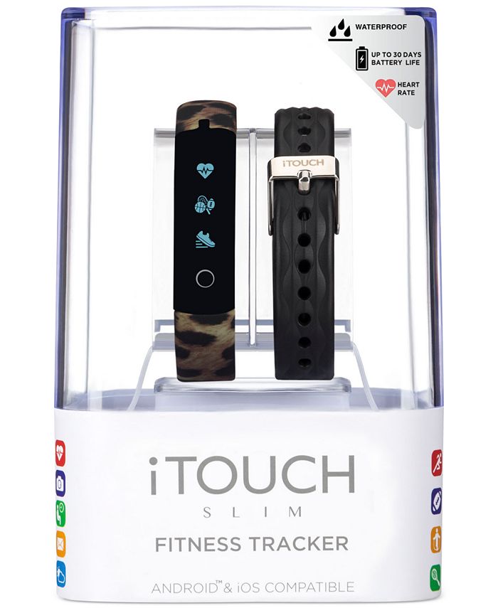 iTouch Women's Slim Interchangeable Leopard Printed & Black Silicone ...