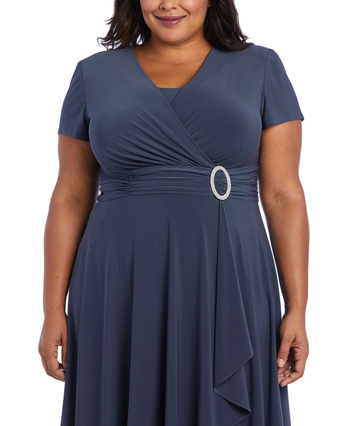 R & M Richards Plus Size Rhinestone-Belted Surplice Dress - Macy's