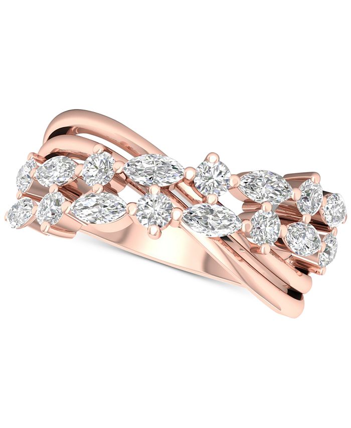 Macy's Diamond Overlap Statement Ring (1 ct. t.w.) in 14k Rose Gold - Macy's