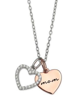 Cubic Zirconia Mom Heart Pendant 18" Necklace in Sterling Silver and ...