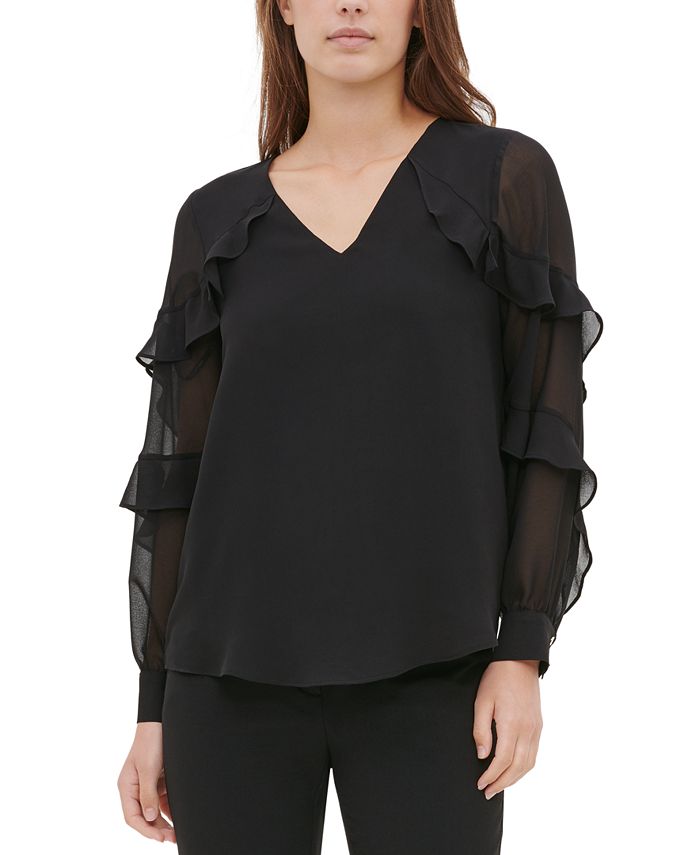 Calvin Klein Ruffle-Sleeve Top - Macy's