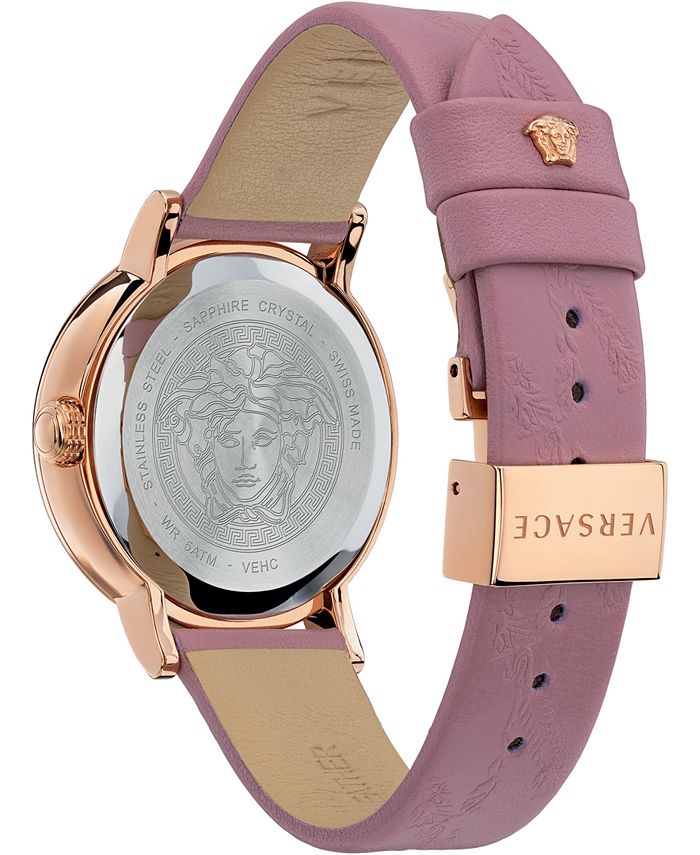 Versace Women's Swiss Virtus Pink Leather Strap Watch 36mm - Macy's