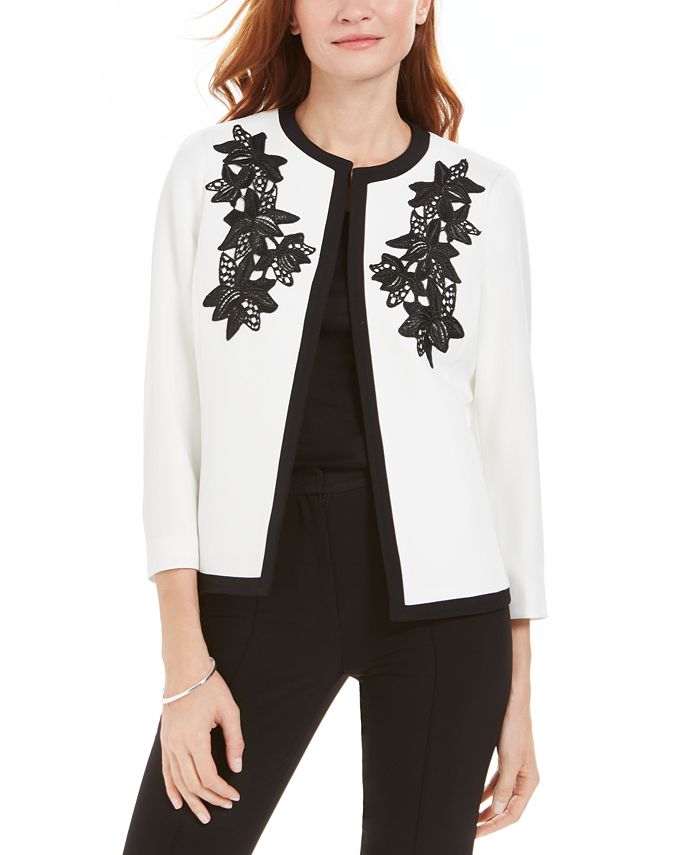 Kasper Embroidered Flyaway Jacket - Macy's