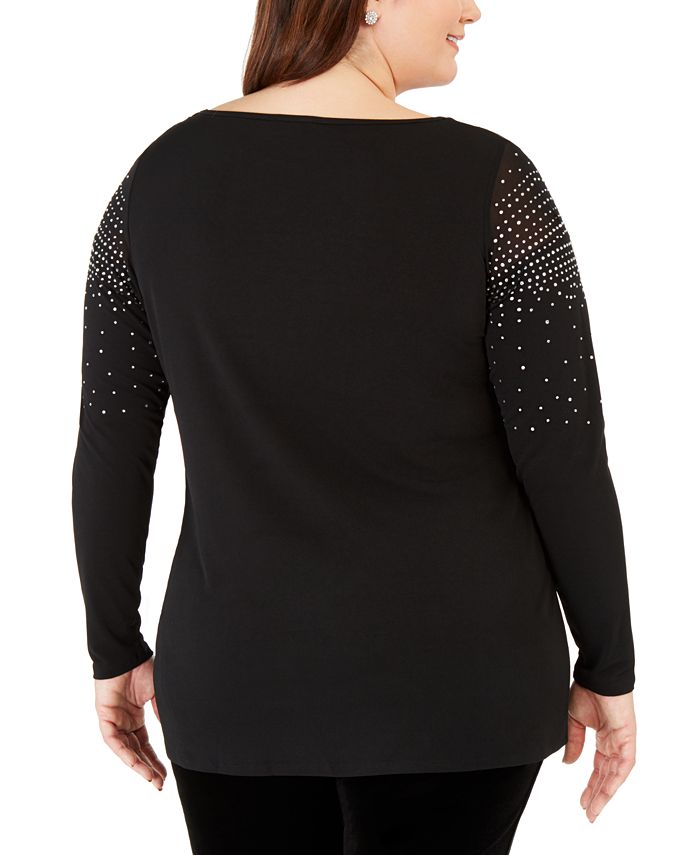 Belldini Plus Size Embellished Mesh-Trim Top - Macy's