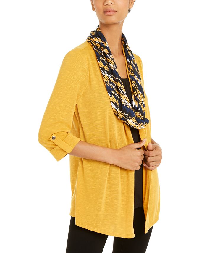 NY Collection Layered-Look Removable-Scarf Cardigan - Macy's