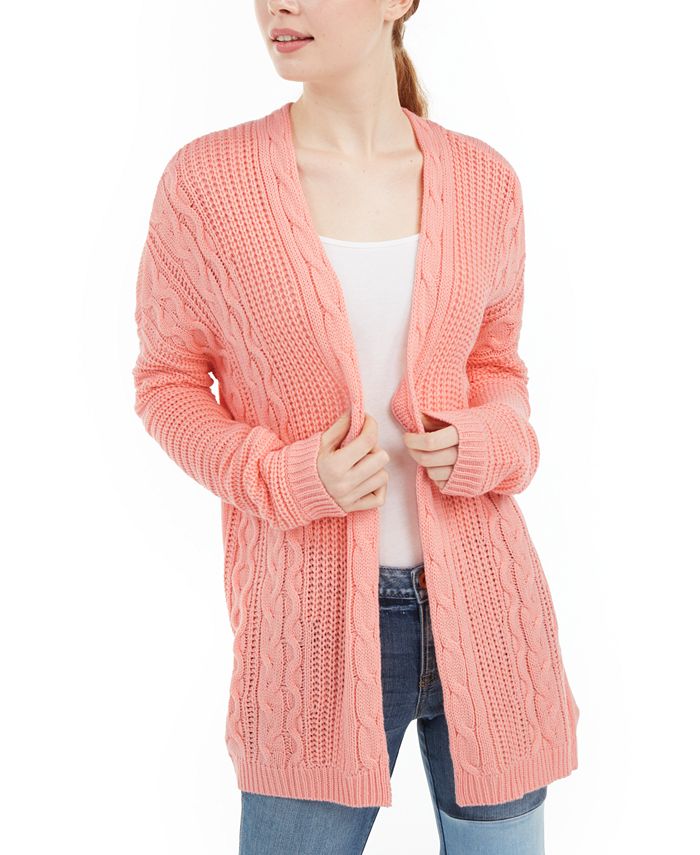 Ultra Flirt Juniors' Cable Knit Open-Front Cardigan - Macy's