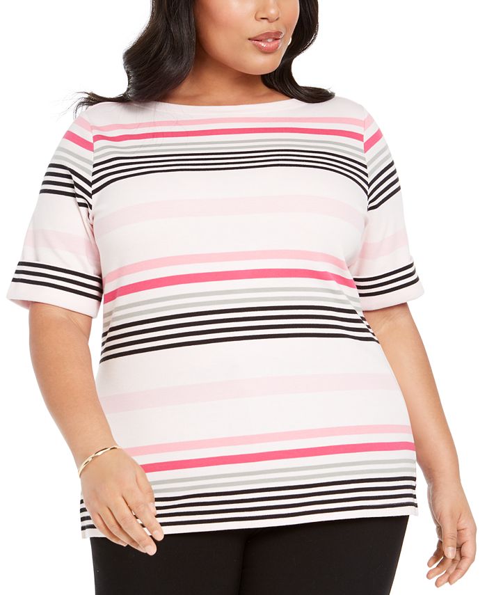 Karen Scott Plus Size Striped Top, Created for Macy's - Macy's