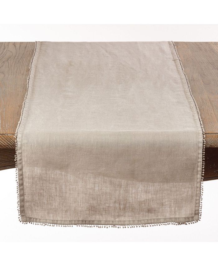Saro Lifestyle Pom Pom Design Linen Dining Room Table Runner - Macy's
