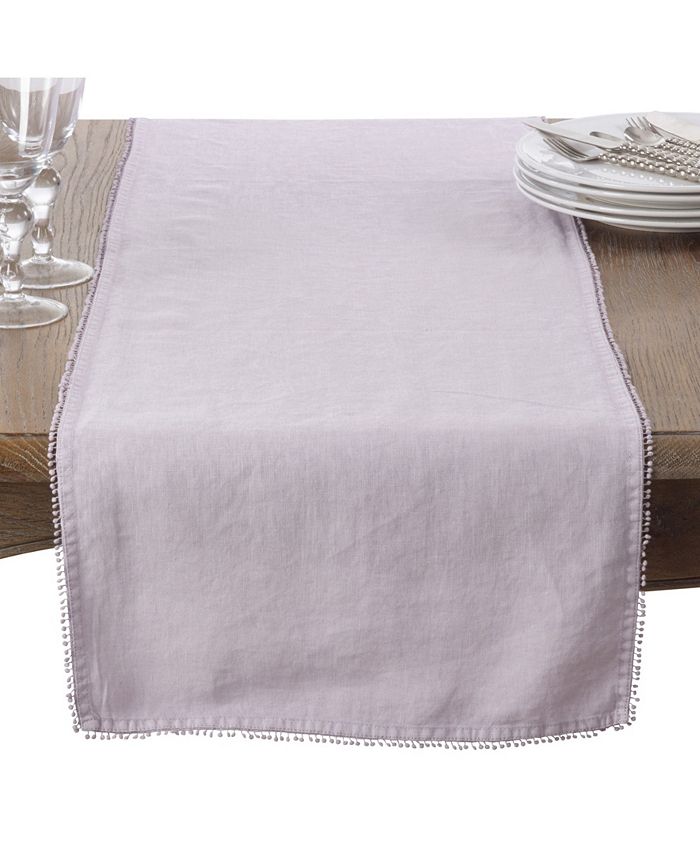 Saro Lifestyle Pom Pom Design Linen Dining Room Table Runner - Macy's