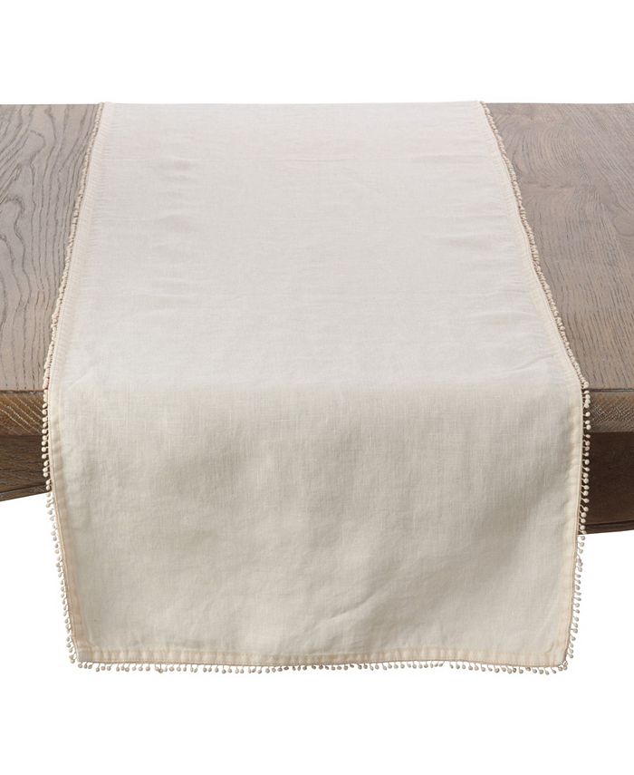 Saro Lifestyle Pom Pom Design Linen Dining Room Table Runner - Macy's