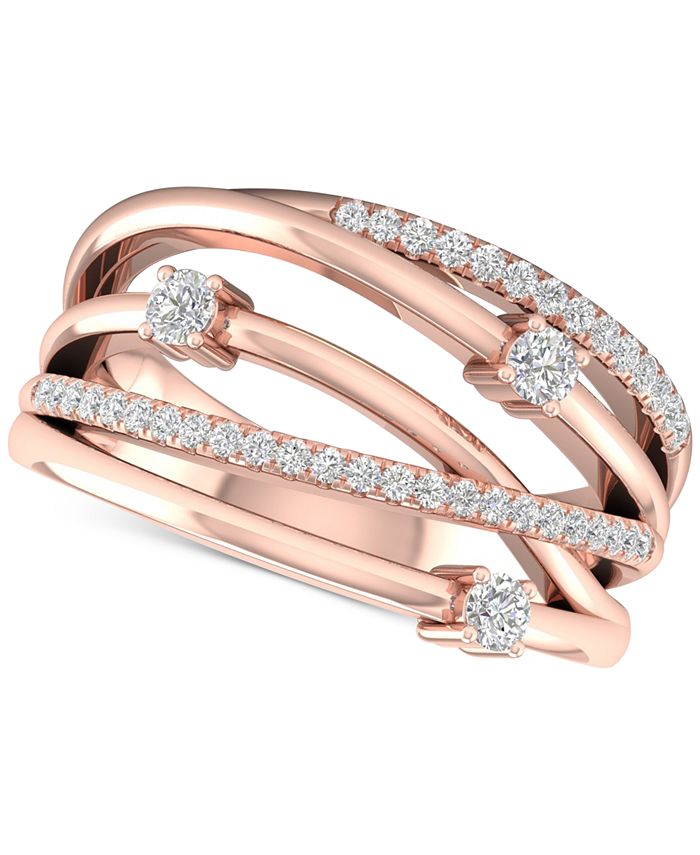 Macy's Diamond Multi-Row Crossover Statement Ring (1/3 ct. t.w.) in 10k ...