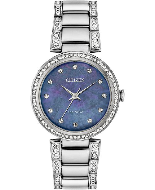 Citizen Eco-Drive Women's Silhouette Stainless Steel & Crystal Bracelet Watch 28mm & Reviews ...
