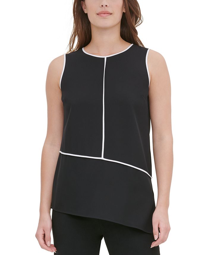 Calvin Klein Piped Asymmetrical-Hem Top - Macy's