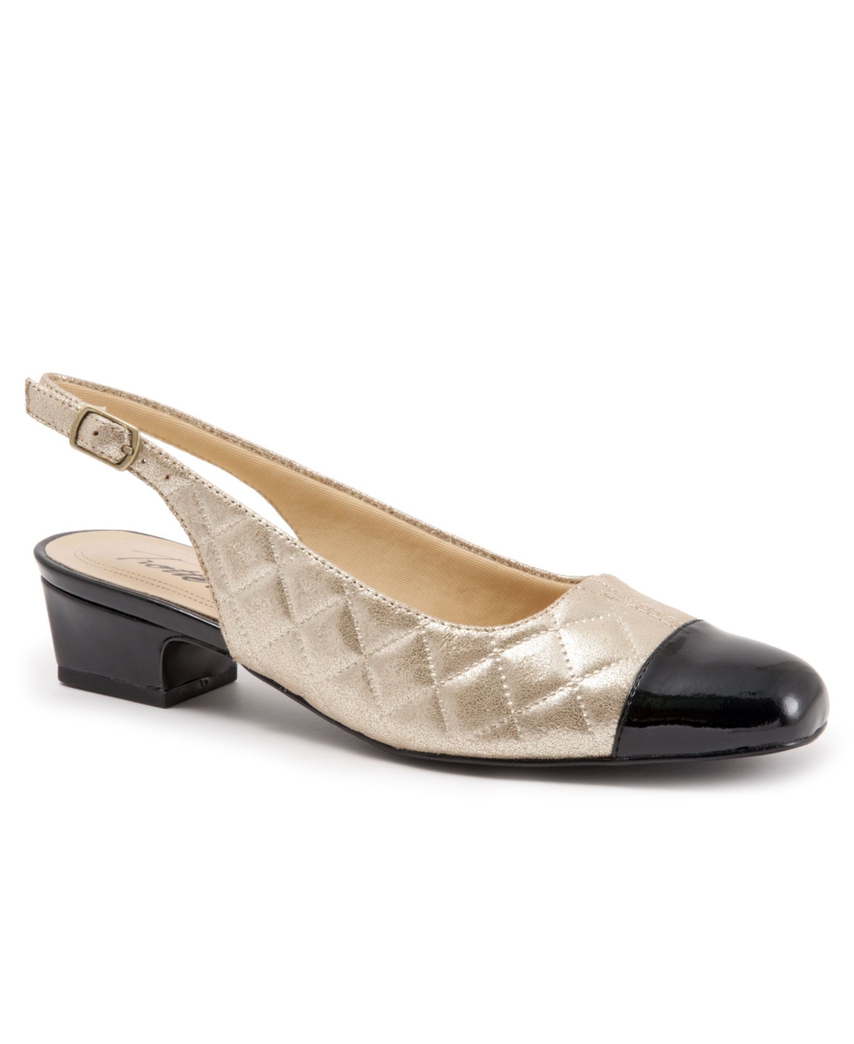 Click here for Trotters Dea Pump - Gold quilted prices