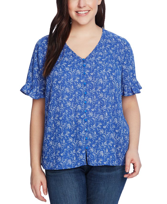 CeCe Plus Size Printed Ruffled-Cuff Blouse & Reviews - Tops - Plus ...