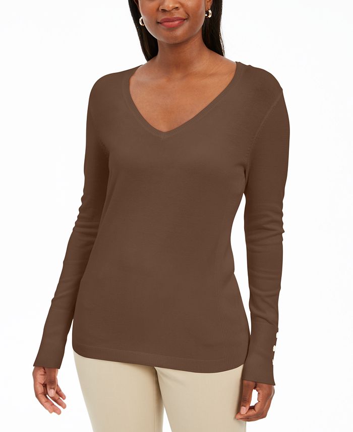 JM Collection Embellished-Sleeve V-Neck Sweater, Created for Macy's ...