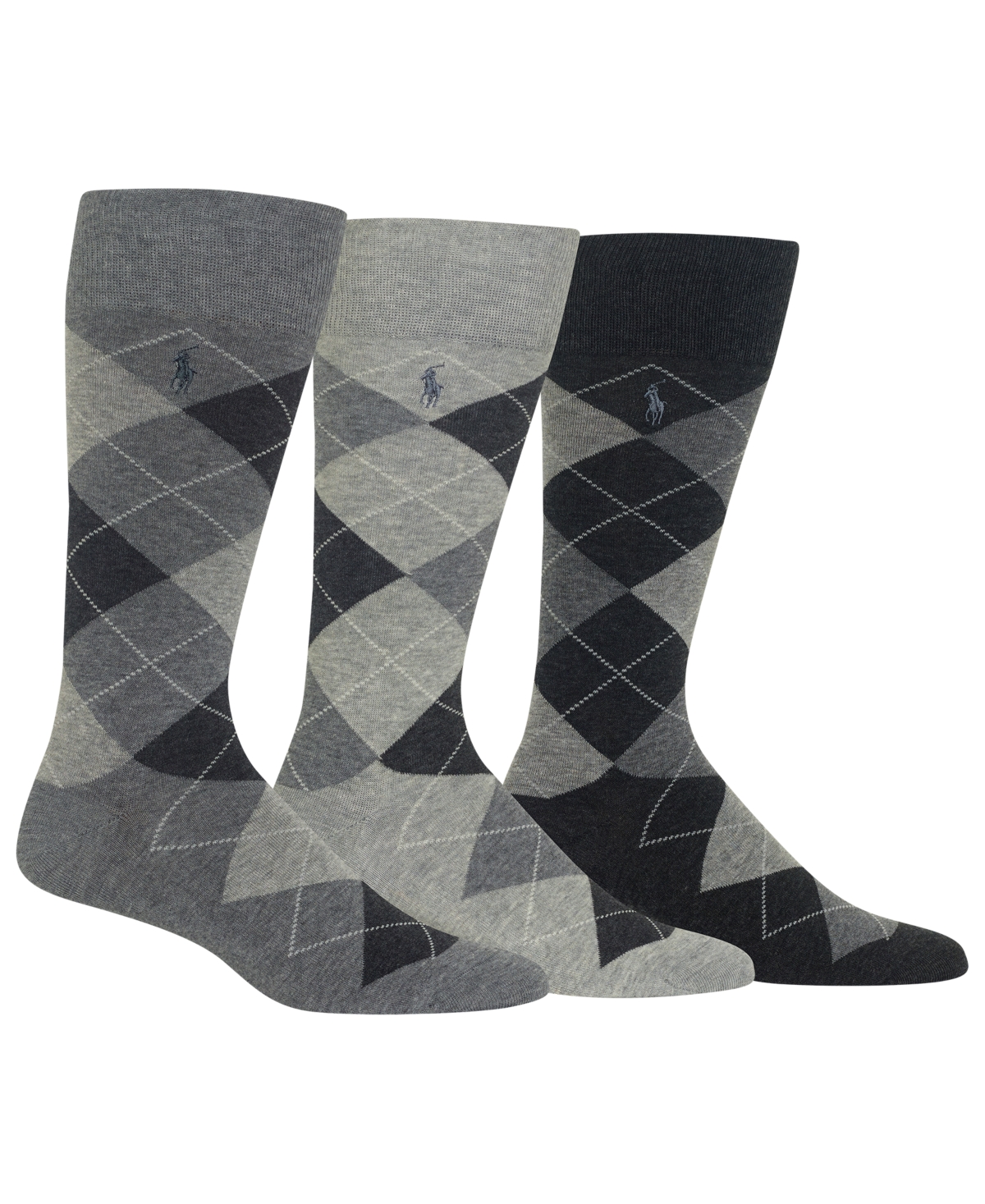 Polo Ralph Lauren Mens 3-Pack Argyle Dress Socks - Gray
