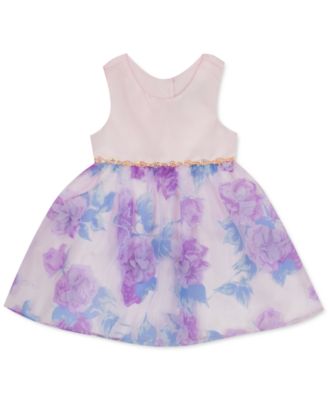 Rare Editions Baby Girls Satin & Floral-Print Organza Dress - Macy's
