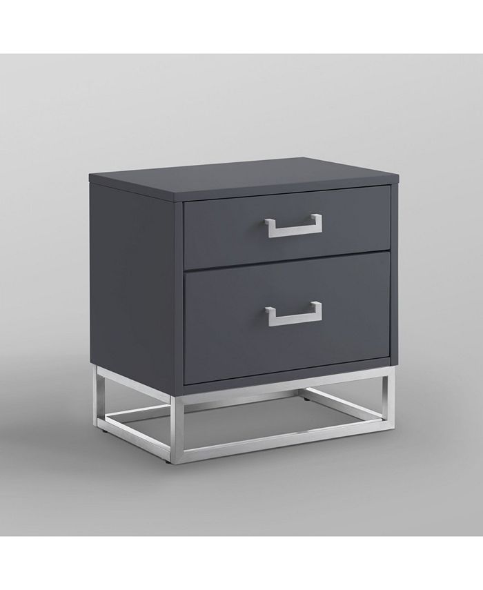 Nicole Miller Emiliana 2-Drawer High Gloss Nightstand with Metal Base ...