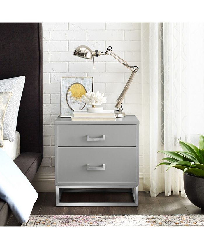 Nicole Miller Emiliana 2-Drawer High Gloss Nightstand with Metal Base ...