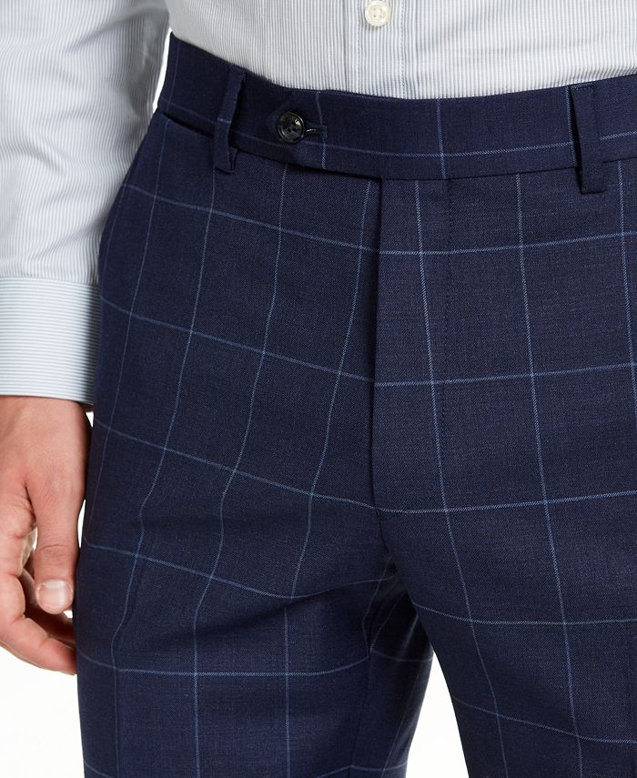 Tommy Hilfiger Men's Modern Fit TH Flex Stretch Navy Blue Windowpane ...