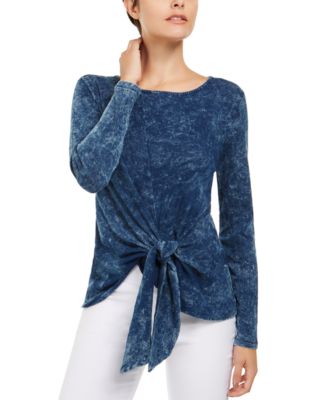 INC Denim Wash Tie-Front Top, Created for Macy's - Macy's