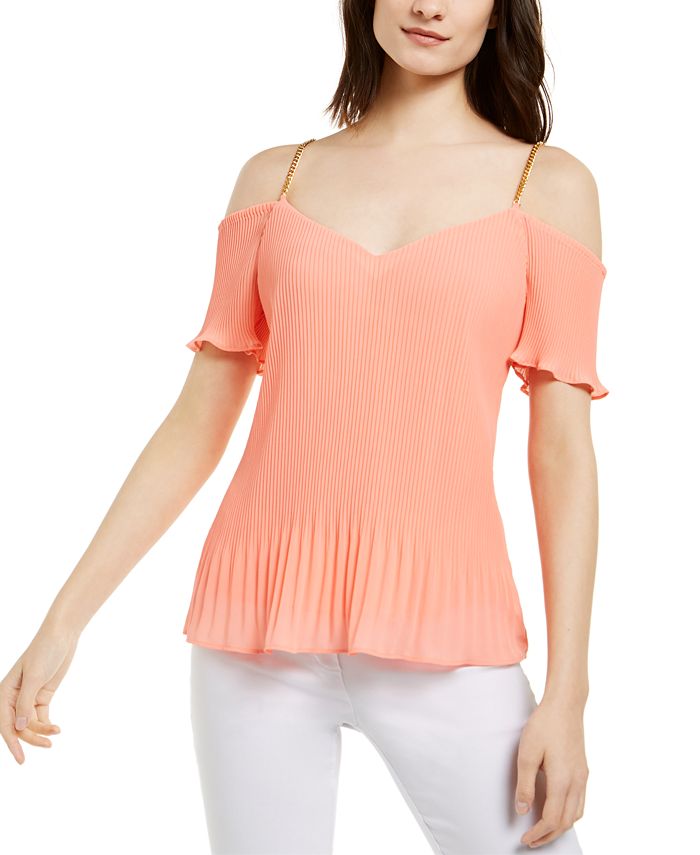 Michael Kors Pleated Chain-Strap Top - Macy's