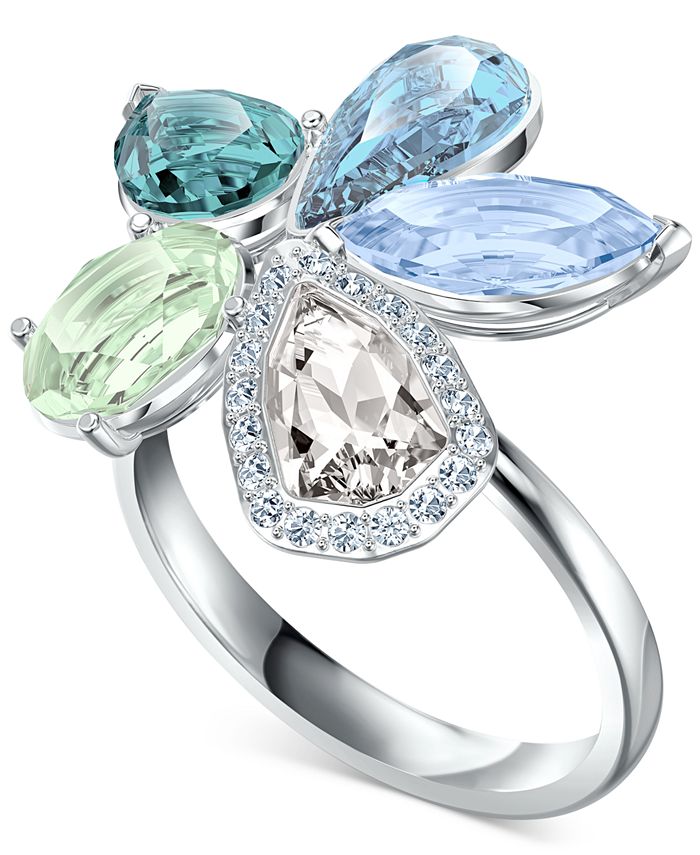 Swarovski Silver-Tone Crystal Flower Statement Ring - Macy's