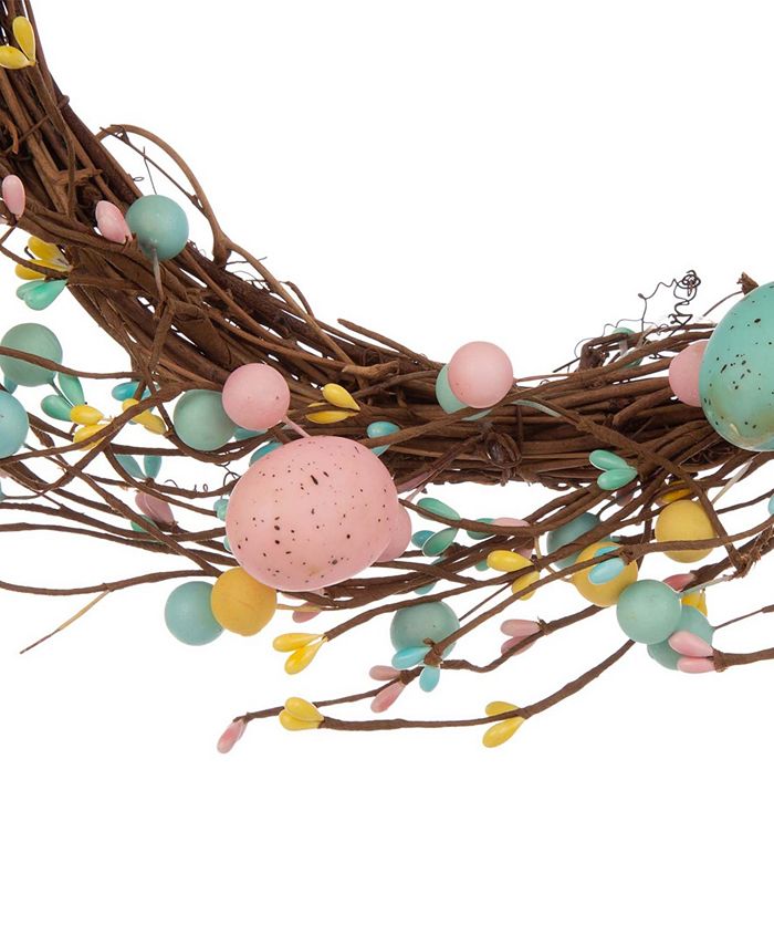 Glitzhome Easter Bunny Shaped Wreath with Eggs Satin Ribbon Bow - Macy's