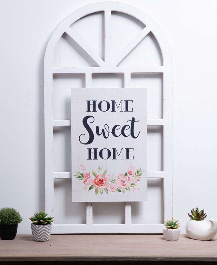 Glitzhome Wooden Window Frame with Wooden Sweet, Home Word Sign Wall ...
