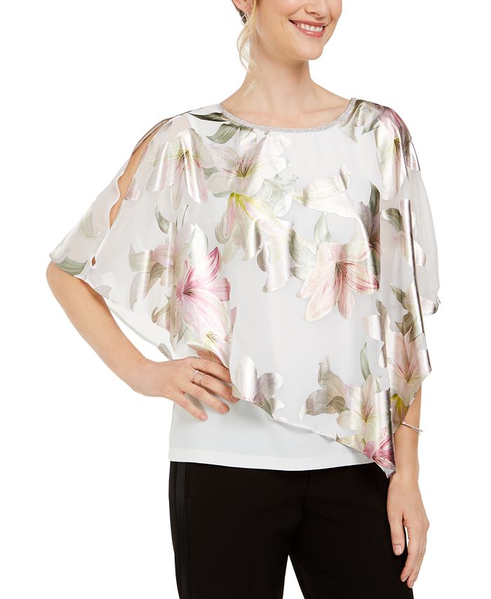 MSK Cross-Back Floral Overlay Top - Macy's