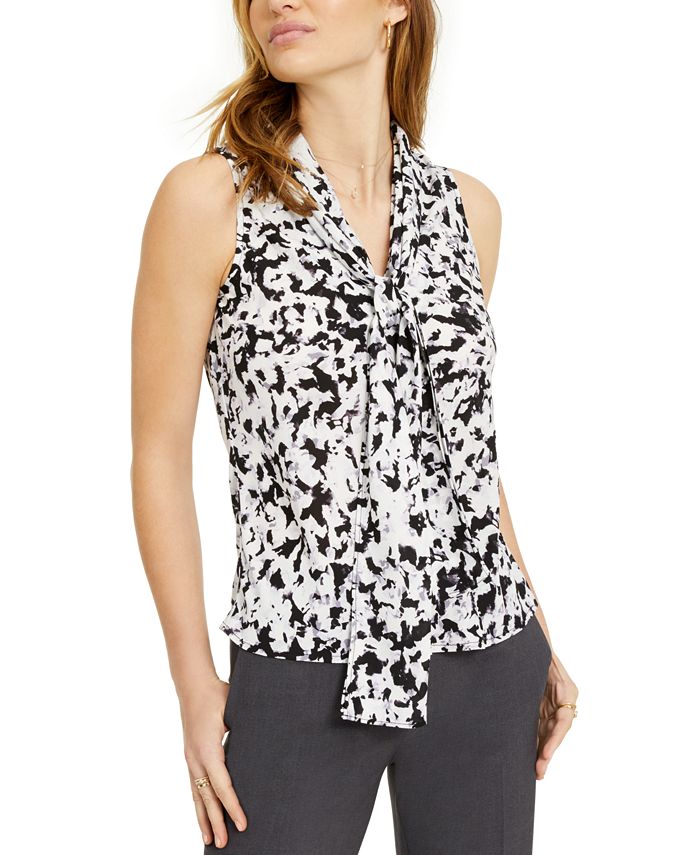 Bar III Tie-Neck Printed Top, Created for Macy's - Macy's