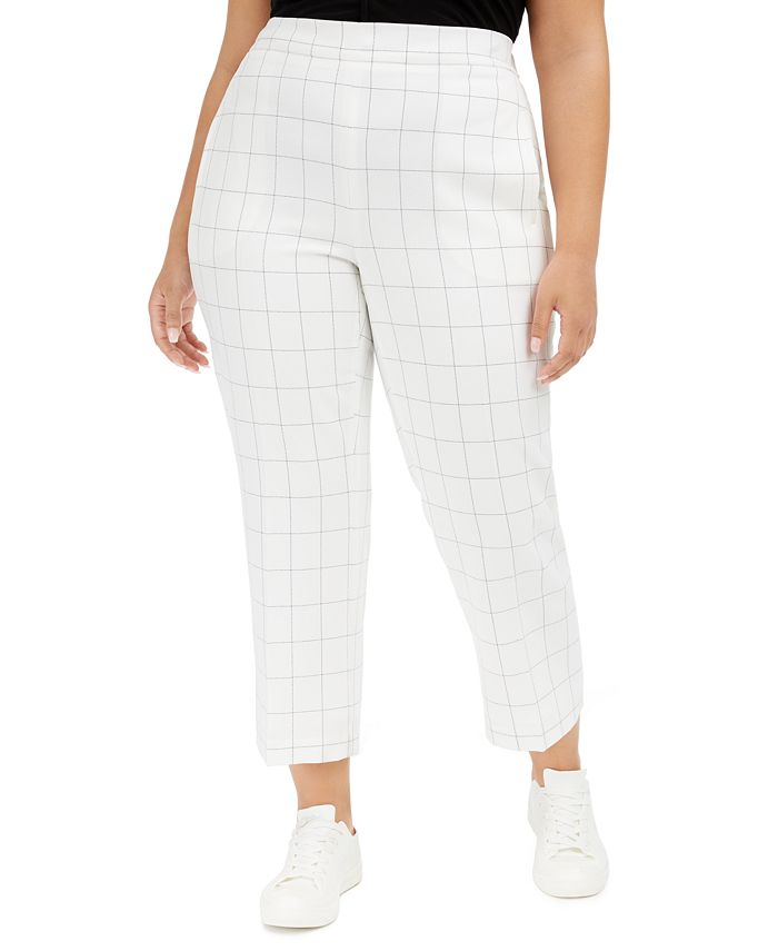 Bar III Trendy Plus Size Windowpane-Print Pants, Created for Macy's ...