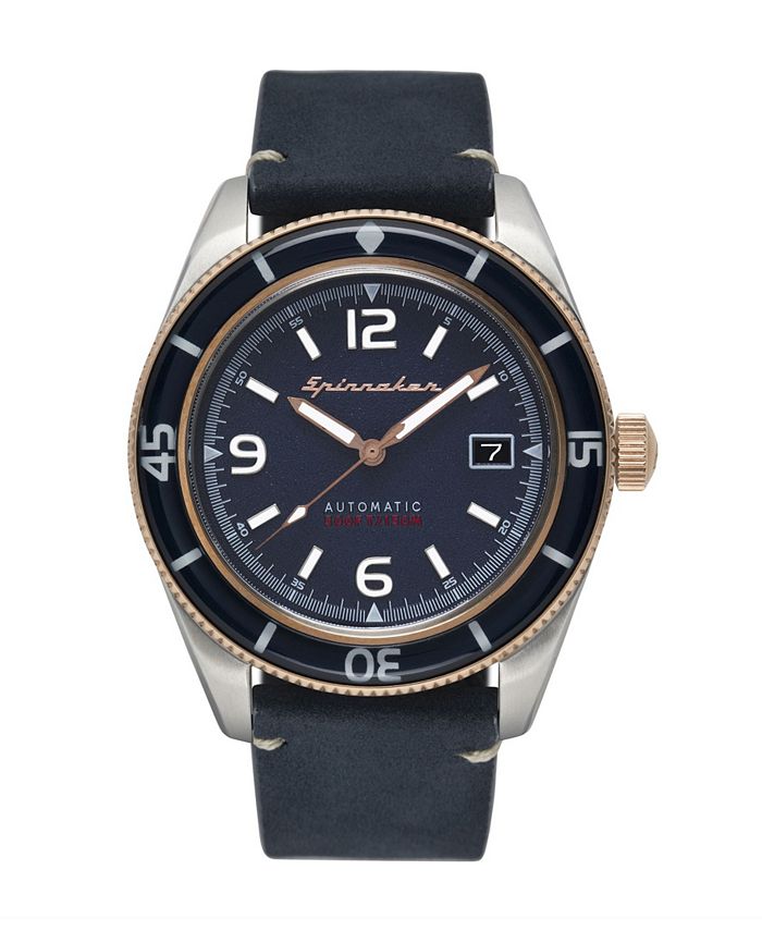 Spinnaker Men's Fleuss Automatic Blue Genuine Leather Strap Watch 43mm ...