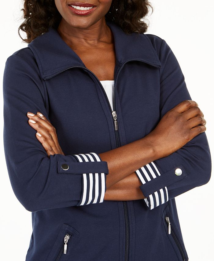 Karen Scott Petite Wing-Collar Striped-Cuff Jacket, Created for Macy's ...