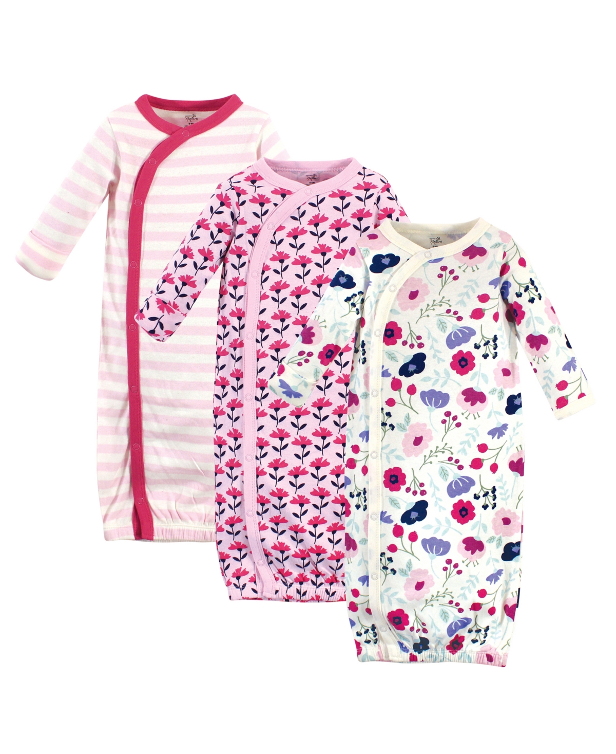 Touched by Nature Baby Girls Natural Cotton Kimono Gowns - Pink botanical