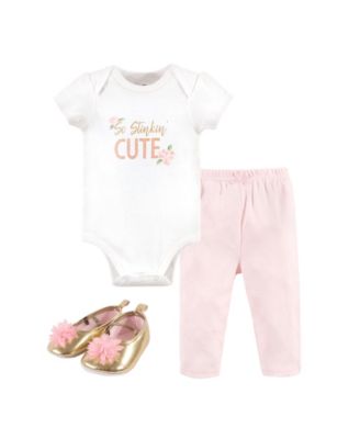 Little Treasure Baby Girls Treasure Baby Cotton Bodysuit, Pant and Shoe ...