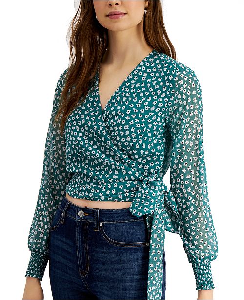Bar III Printed Wrap Top, Created for Macy's & Reviews - Tops - Women ...