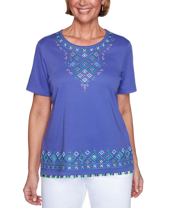 Alfred Dunner Petite Costa Rica Embroidered Top - Macy's