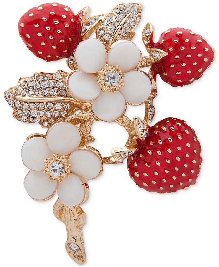 Anne Klein Gold-Tone Crystal Strawberry Pin - Macy's
