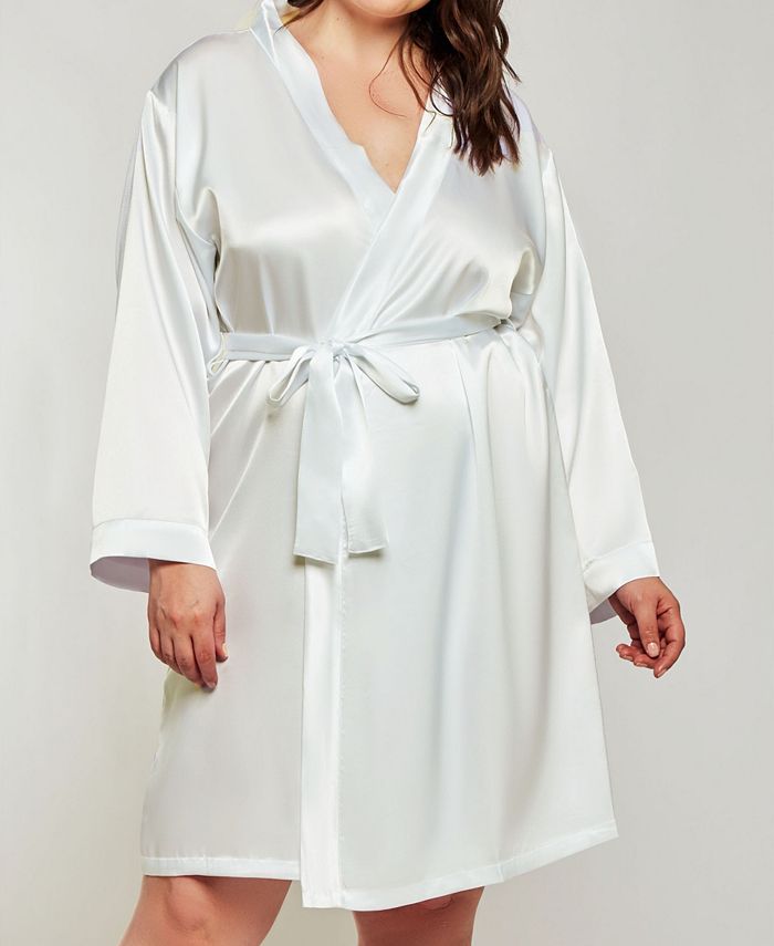iCollection Plus Size Marina Lux Satin Robe Lingerie - Macy's