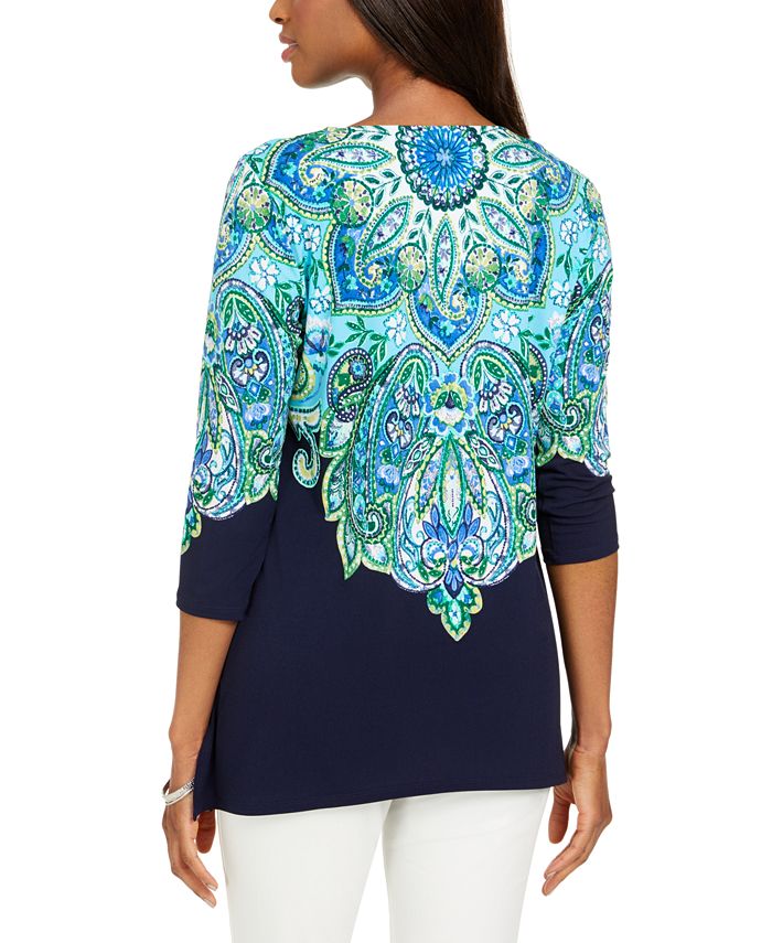 JM Collection Rhinestone Trim 3/4-sleeve Tunic, Created for Macy's - Macy's