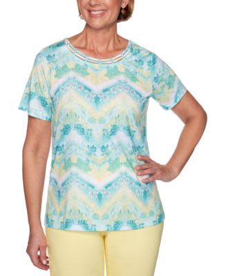 Alfred Dunner Spring Lake Printed Lattice-Trim Top - Macy's