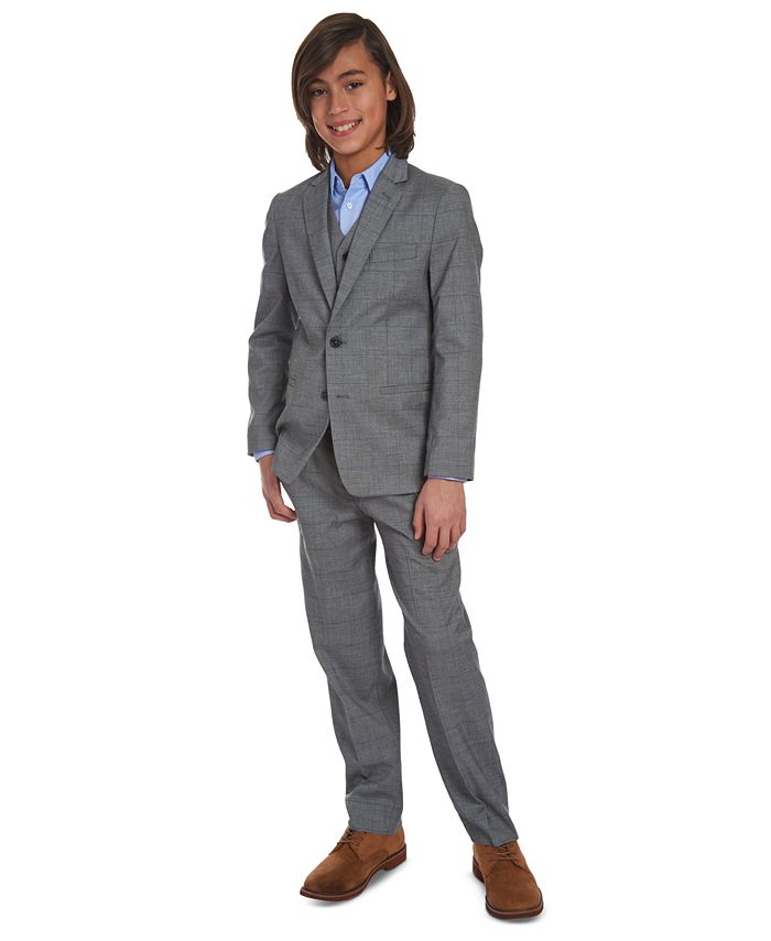Calvin Klein Big Boys Stretch Gray Windowpane Sharkskin Suit Jacket ...