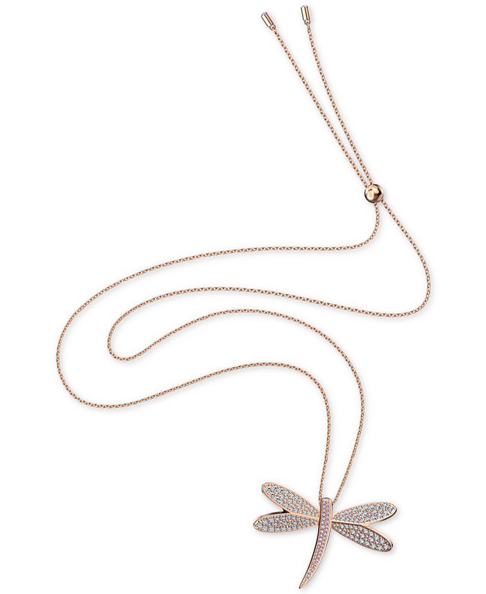 Swarovski Rose Gold-Tone Crystal Dragonfly Pendant 31-3/8" Long ...