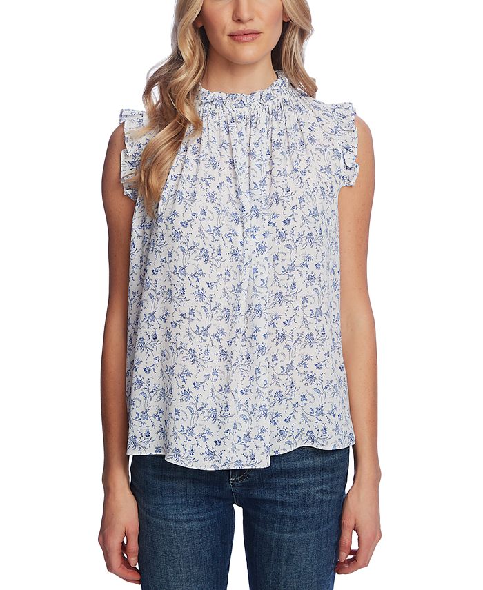 CeCe Floral-Print Pleated Ruffled Top - Macy's
