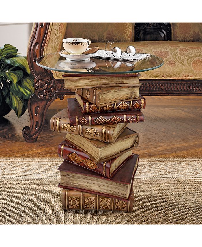 Design Toscano Power of Books Glass-Topped Side Table - Macy's