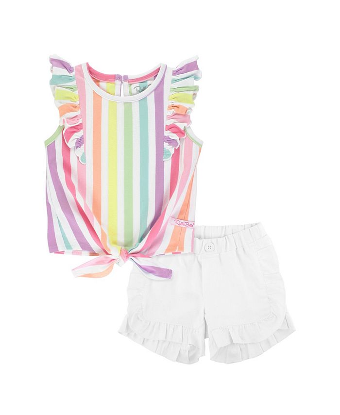RuffleButts Toddler Girls Rainbow Stripe Ruffle Tie Top and Ruffle ...